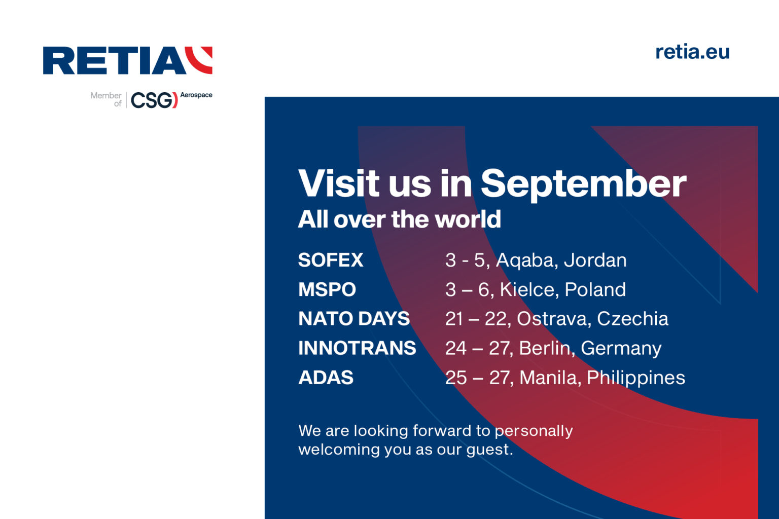 Visit us in September at trade fairs all over the world – RETIA